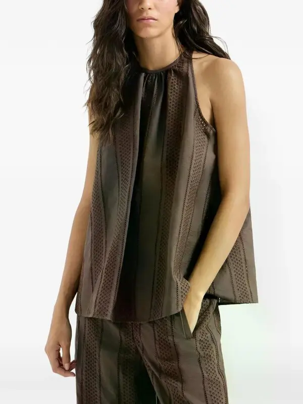 Brunello Cucinelli Techno Cotton Poplin Broderie Anglaise Top With Monili