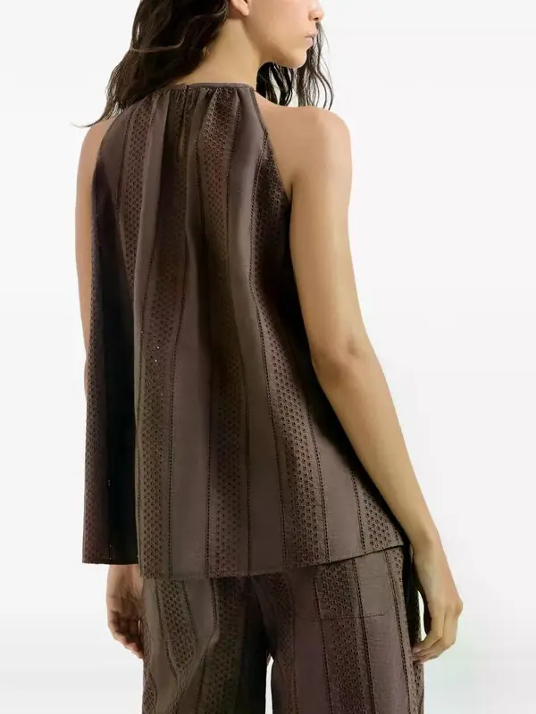 Brunello Cucinelli Techno Cotton Poplin Broderie Anglaise Top With Monili