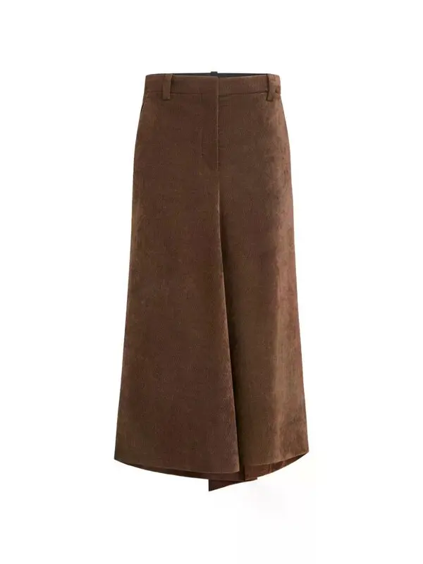 Brunello Cucinelli Fluid Corduroy Flute Skirt With Monili