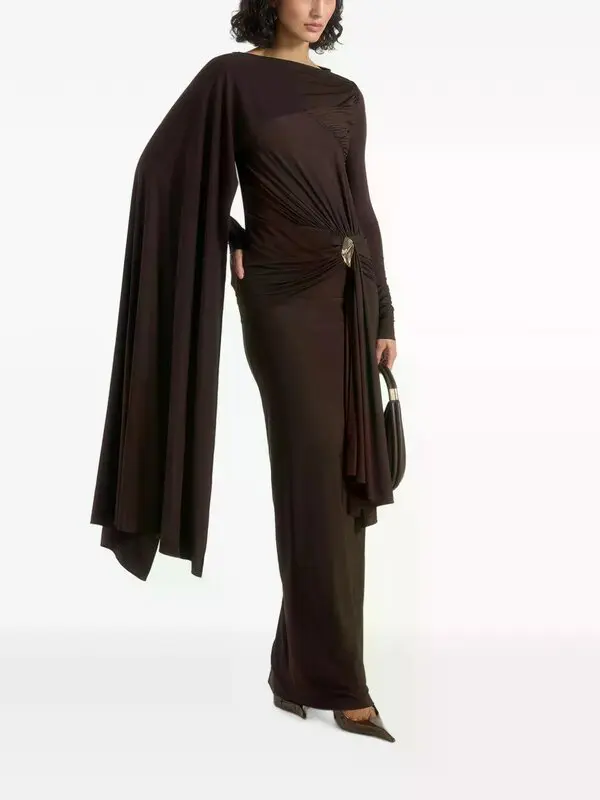 Manière De Voir Edena Asymmetric Ruched Draped Maxi Dress - Brown