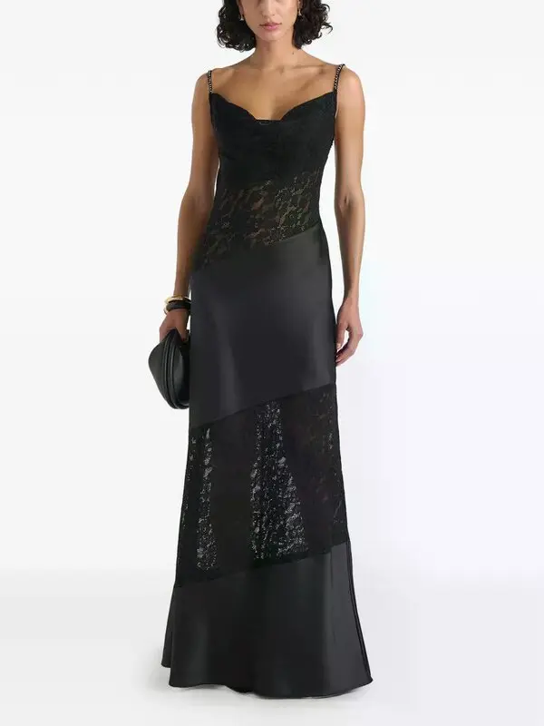 Manière De Voir Asymmetric Lace Maxi Dress - Black