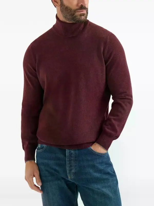 Brunello Cucinelli Mouliné Cashmere Turtleneck Sweater - Red