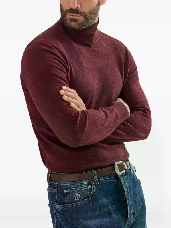 Brunello Cucinelli Mouliné Cashmere Turtleneck Sweater - Red