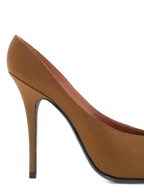 Amina Muaddi Satin Pointed Toe Pumps - Brown