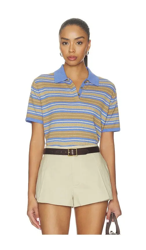 Guest In Residence Short Sleeve Stripe Rugby Polo - Blue