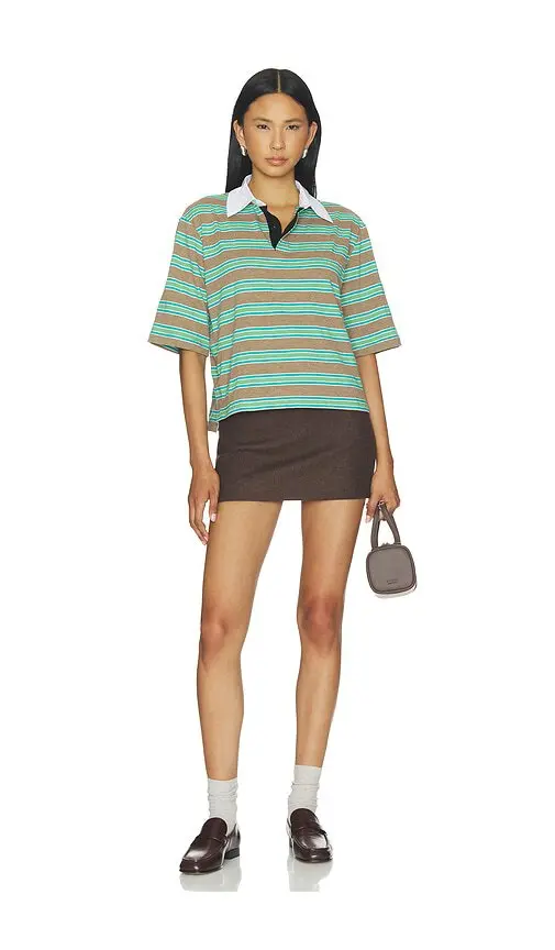 MAUDE CLUB Frankie Striped Polo Top