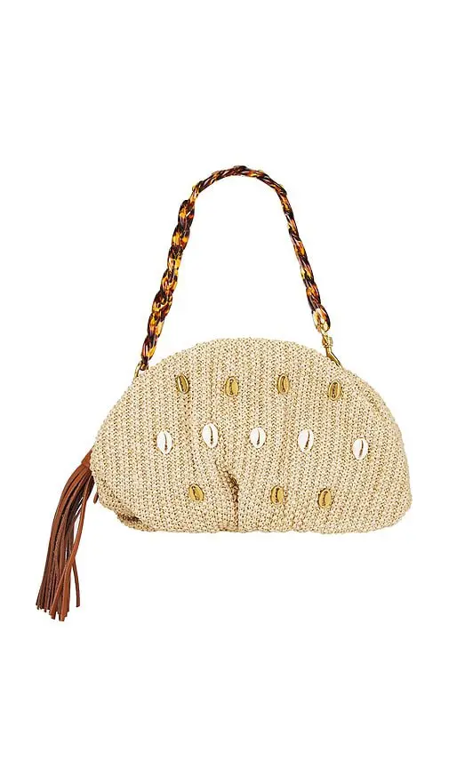 Rebecca Minkoff Ruched Raffia Clutch With Shell Embellishments And Leather Detail