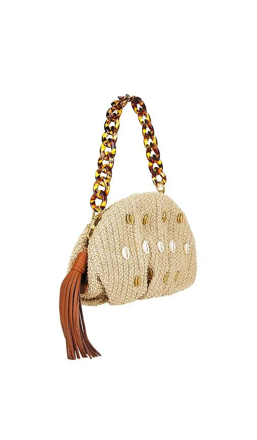 Rebecca Minkoff Ruched Raffia Clutch With Shell Embellishments And Leather Detail