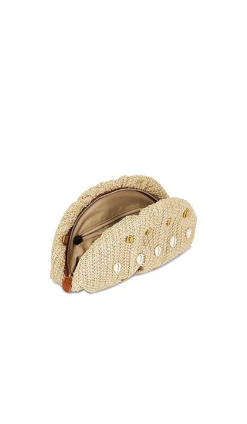 Rebecca Minkoff Ruched Raffia Clutch With Shell Embellishments And Leather Detail