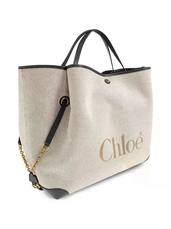 Chloé Large Tote Bag With Logo Print - Neutrals