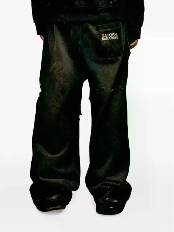 SATOSHI NAKAMOTO Luke Distressed-effect Wide-leg Track Pants - Black