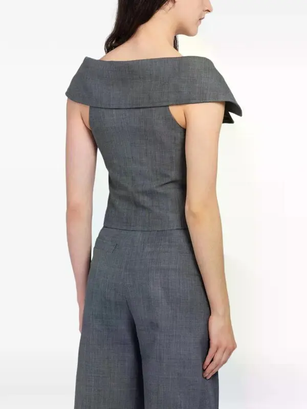 GANNI Off-shoulder Button-up Top With Notched Lapels
