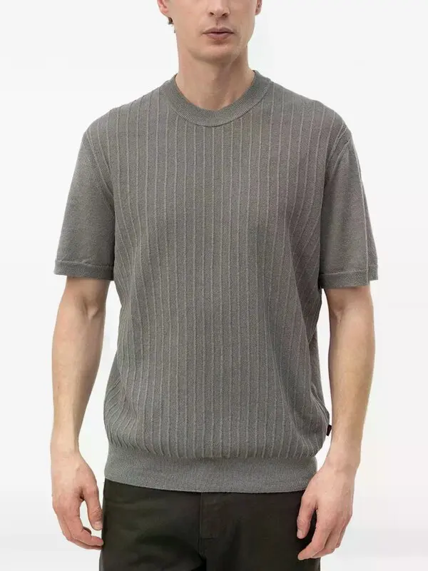BOSS Ribbed Knit Short-sleeve Sweater - Grey
