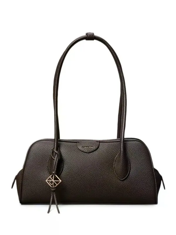 Calvin Klein Grained Leather Logo Charm Shoulder Bag - Brown