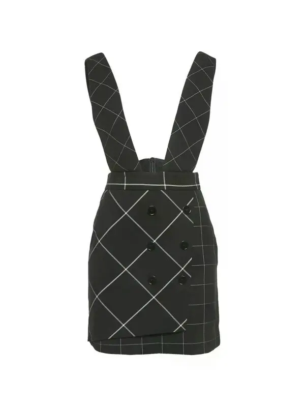 Maje Gabardine Windowpane Pinafore Dress - Black