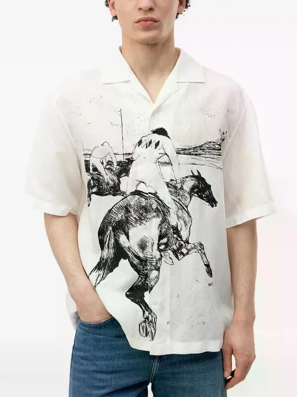 Hugo Graphic-print Camp-collar Shirt