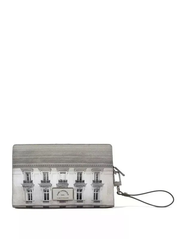 Karl Lagerfeld Rue St-guillaume Maison Leather Clutch Bag - Grey