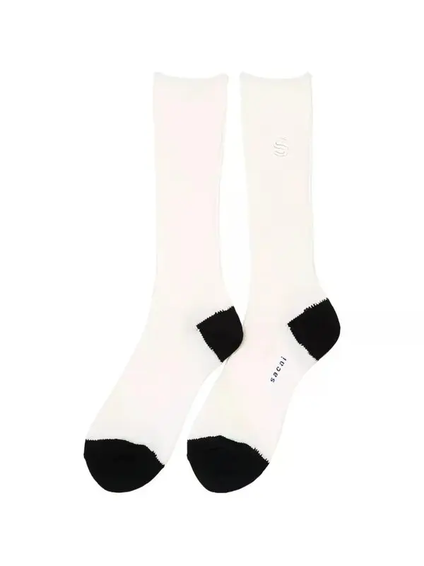 Sacai Logo-embroidered Colour-block Socks - Neutrals