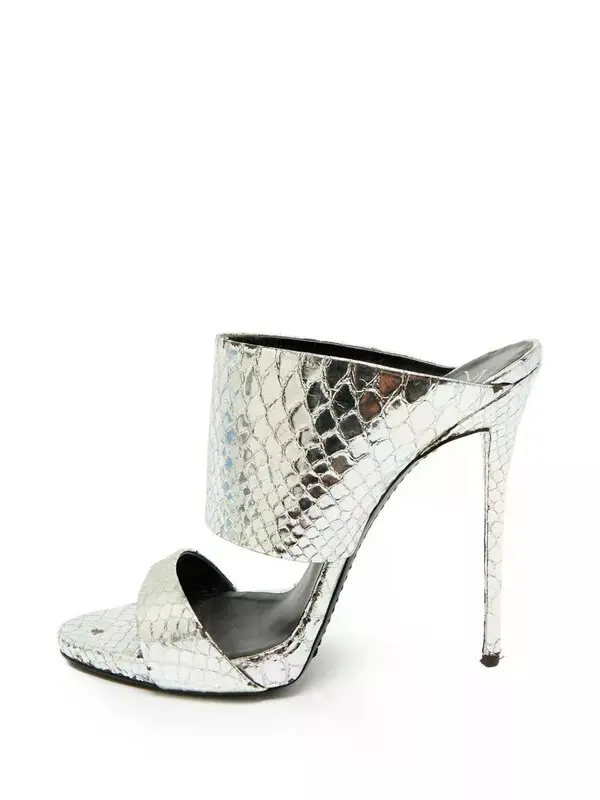 GIUSEPPE ZANOTTI Python-embossed Stiletto Sandals - Silver