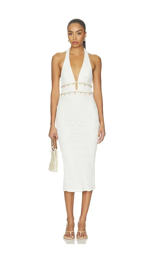 Superdown Halter Maxi Dress With Crochet Knit And Resin Embellishments
