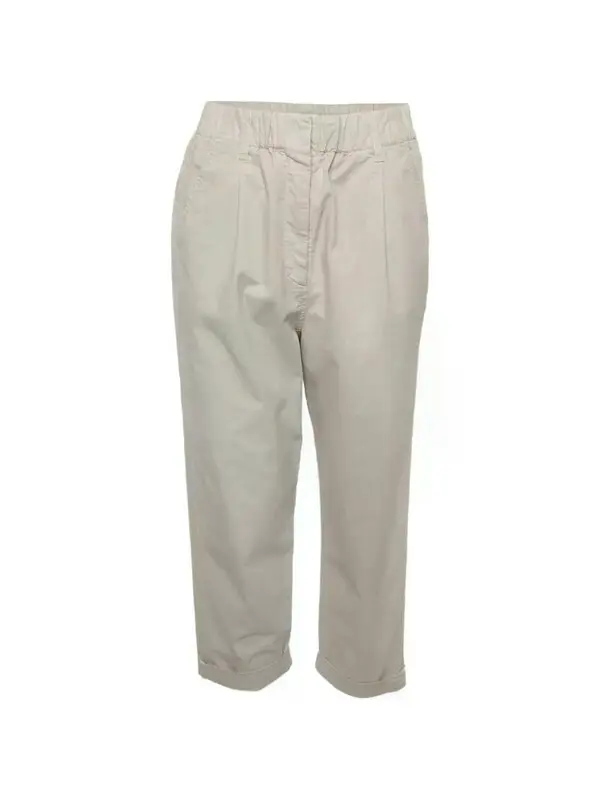 Brunello Cucinelli Beige Cotton Cropped Trousers With Pleated Detail