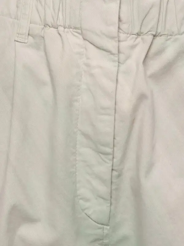 Brunello Cucinelli Beige Cotton Cropped Trousers With Pleated Detail