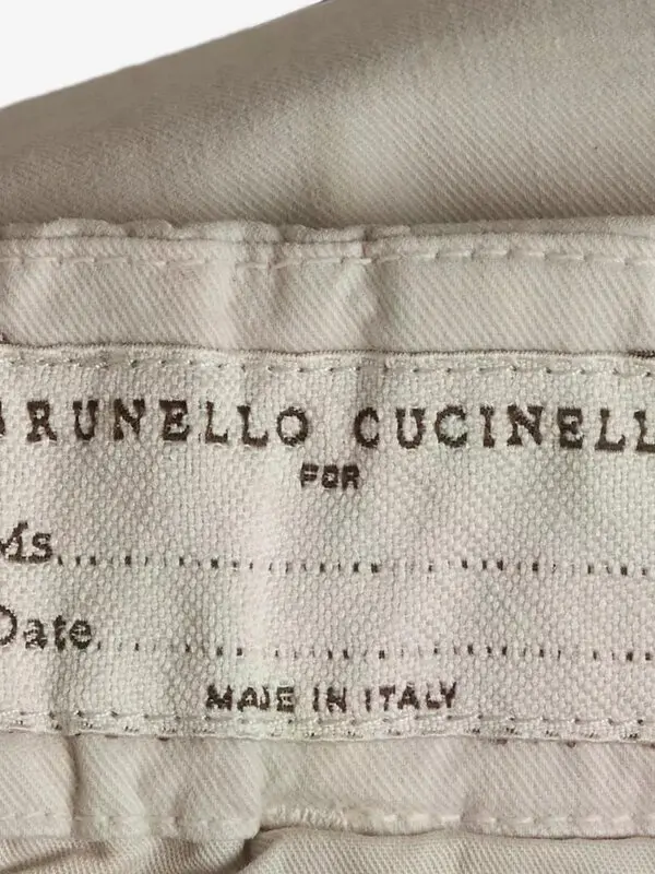Brunello Cucinelli Beige Cotton Cropped Trousers With Pleated Detail