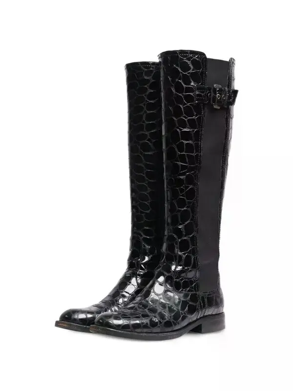 Emporio Armani Croc-effect Leather Knee High Boots