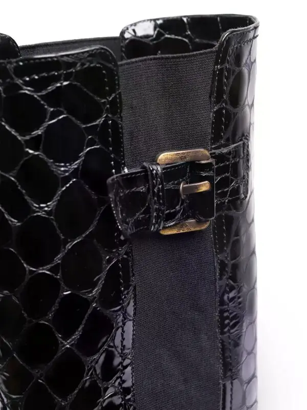 Emporio Armani Croc-effect Leather Knee High Boots