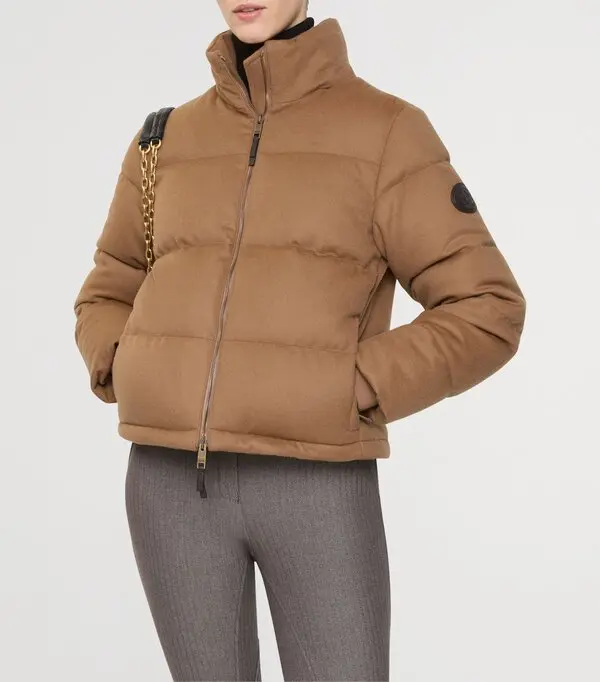 Burberry Cashmere Down Puffer Jacket With Equestrian Knight Design - Brown