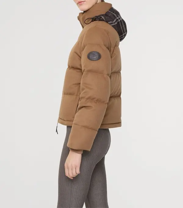Burberry Cashmere Down Puffer Jacket With Equestrian Knight Design - Brown
