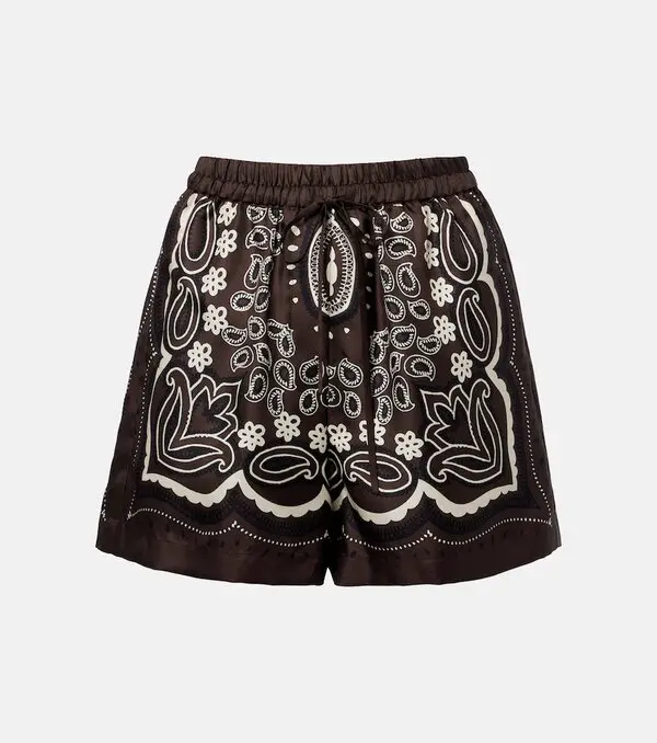 NILI LOTAN Frances Printed Silk Twill Shorts