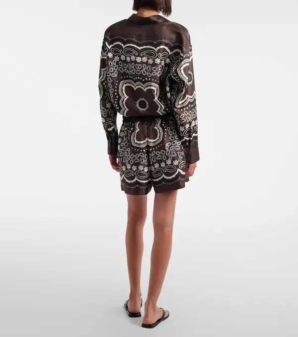 NILI LOTAN Frances Printed Silk Twill Shorts