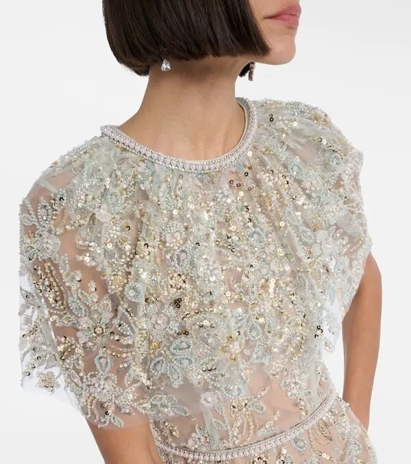 SELF-PORTRAIT Embellished Cape Maxi Dress