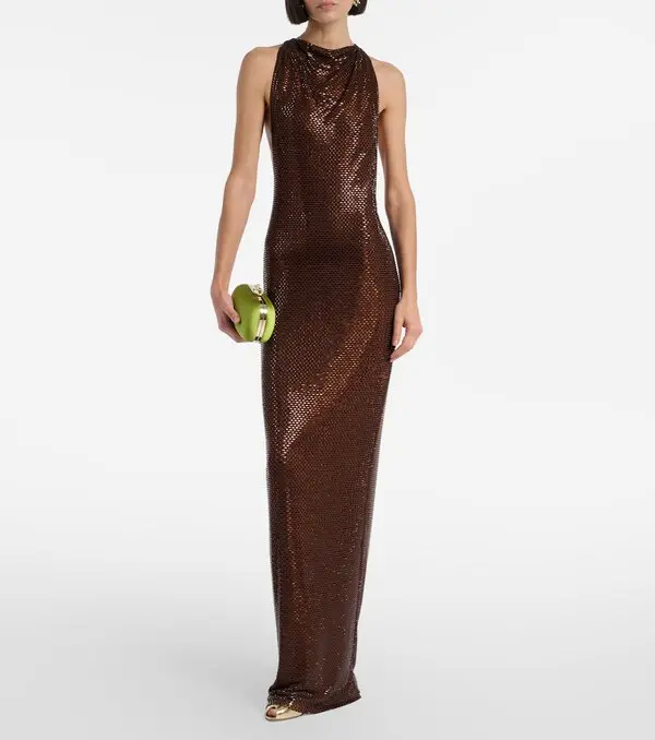 SELF-PORTRAIT Rhinestone-embellished Maxi Dress