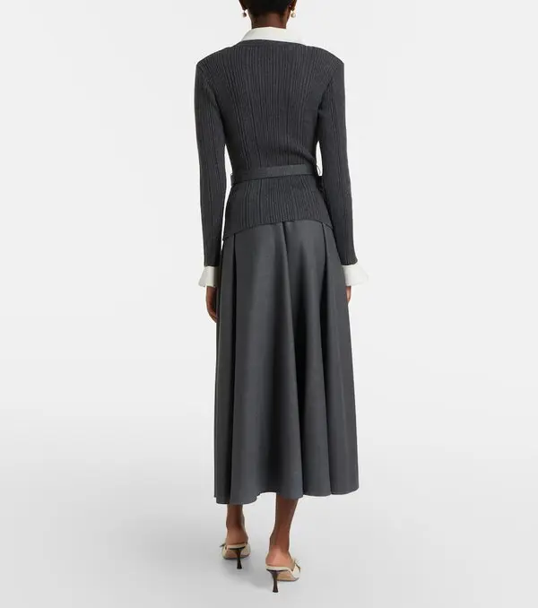 SELF-PORTRAIT Belted Ribbed-knit Midi Dress