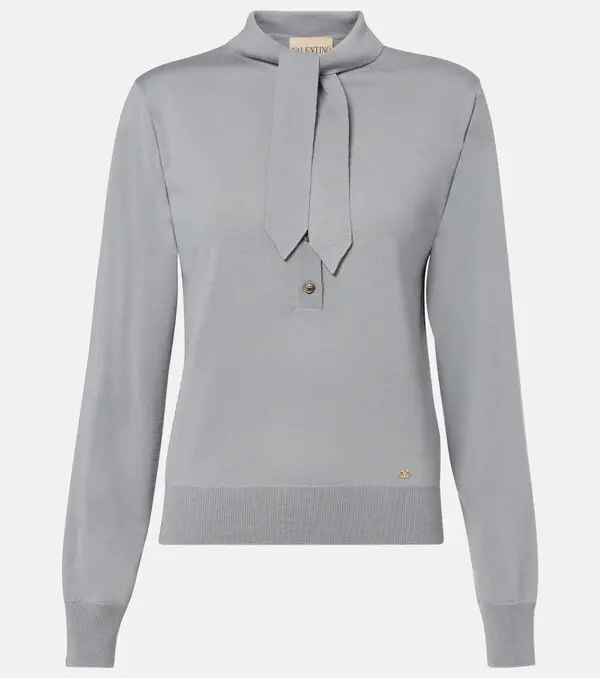 Valentino Garavani Tie-neck Virgin Wool Sweater - Grey