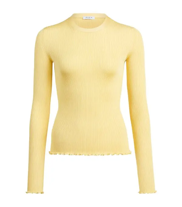 Alaïa Ribbed Silk-blend Sweater - Yellow