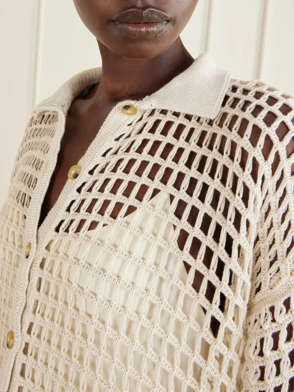 HAIGHT. Sheila Open-knit Cotton-blend Shirt - Neutrals