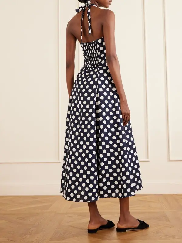 Faithfull The Brand Murano Polka-dot Linen Halterneck Midi Dress
