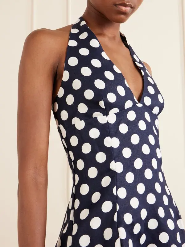 Faithfull The Brand Murano Polka-dot Linen Halterneck Midi Dress