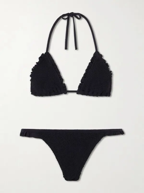 Hunza G Naomi Triangle Bikini With Ruffle Trim - Black