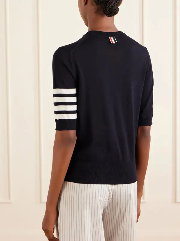 Thom Browne Grosgrain-trimmed Striped Wool-blend Sweater - Blue