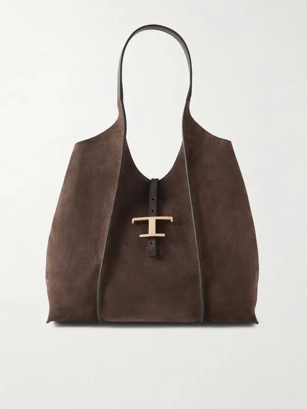 TOD'S T Timeless Medium Suede Shoulder Bag - Brown
