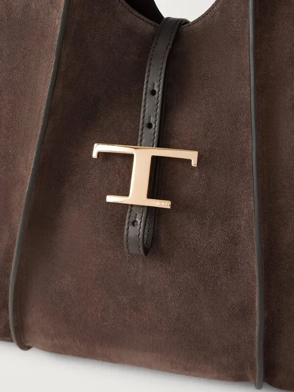 TOD'S T Timeless Medium Suede Shoulder Bag - Brown
