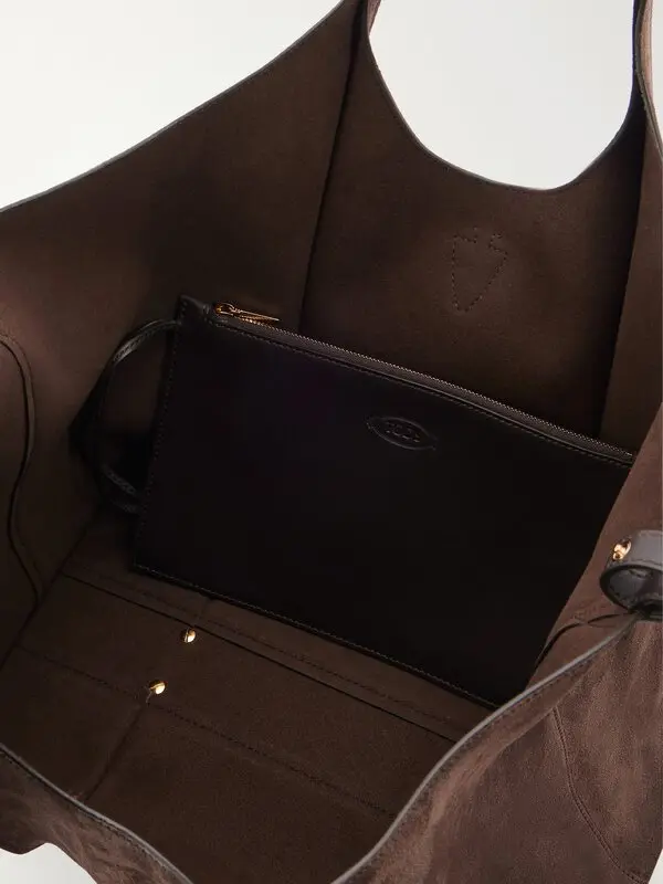 TOD'S T Timeless Medium Suede Shoulder Bag - Brown