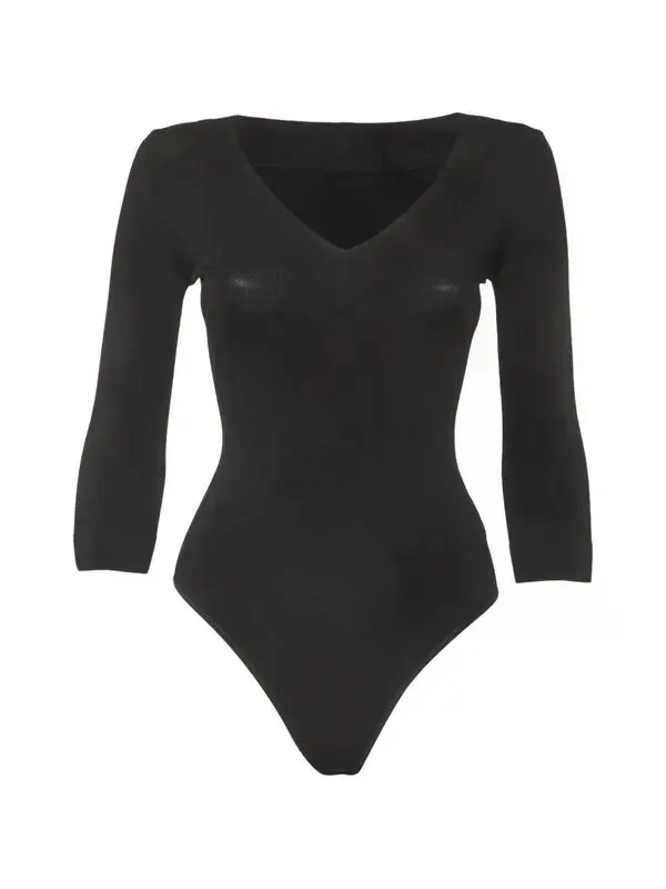 Alaïa V-neck Long Sleeve Bodysuit - Black