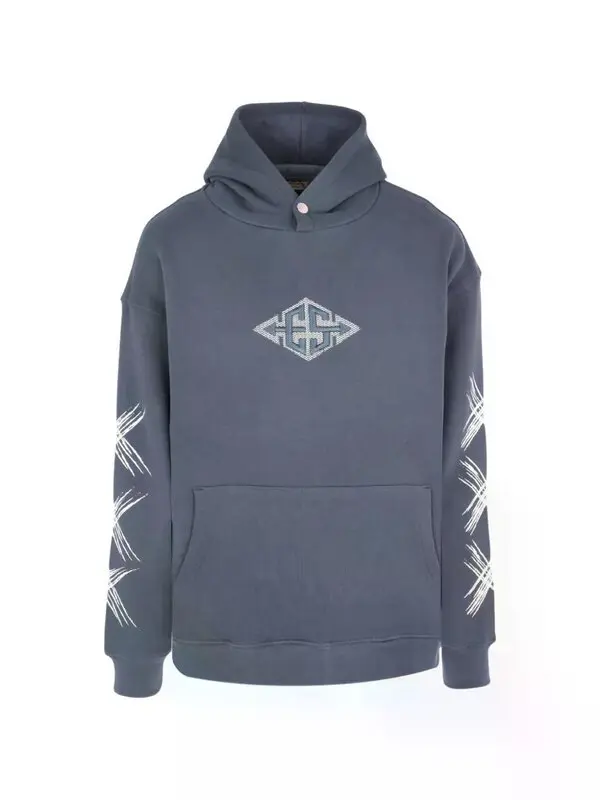 EXIT SOCIETY Logo-detail Graphic-print Hoodie - Grey