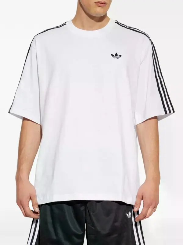 Adidas Logo-embroidered Striped-sleeve T-shirt