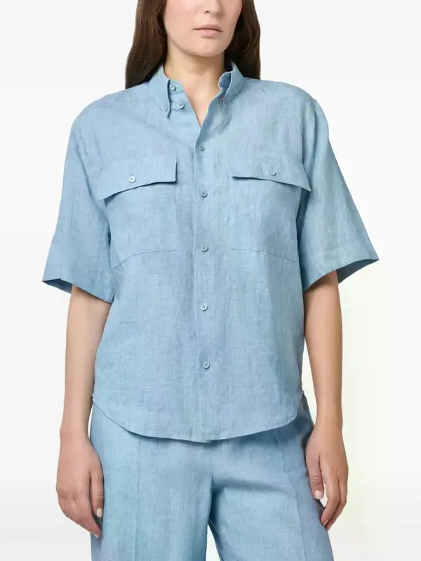 TOD'S Short-sleeved Linen Shirt With Flap Pockets - Blue